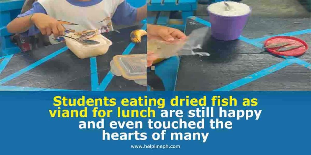 Students eating dried fish as viand for lunch are still happy and even ...