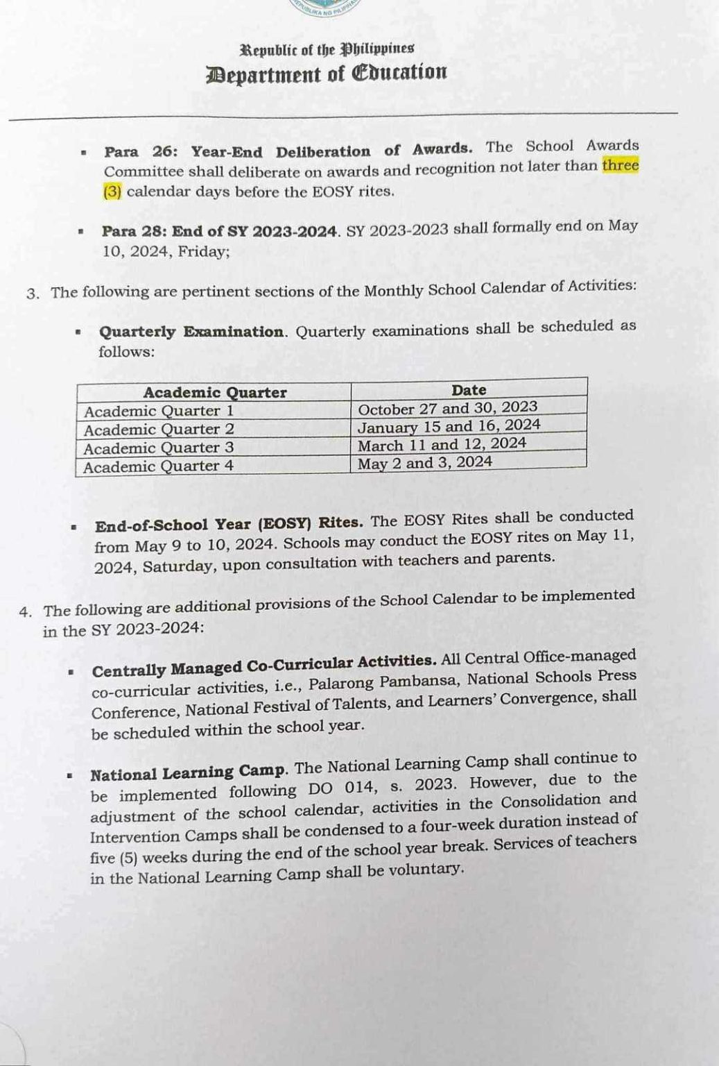 DepEd School Calendar for School Year 2023-2024 | Helpline PH